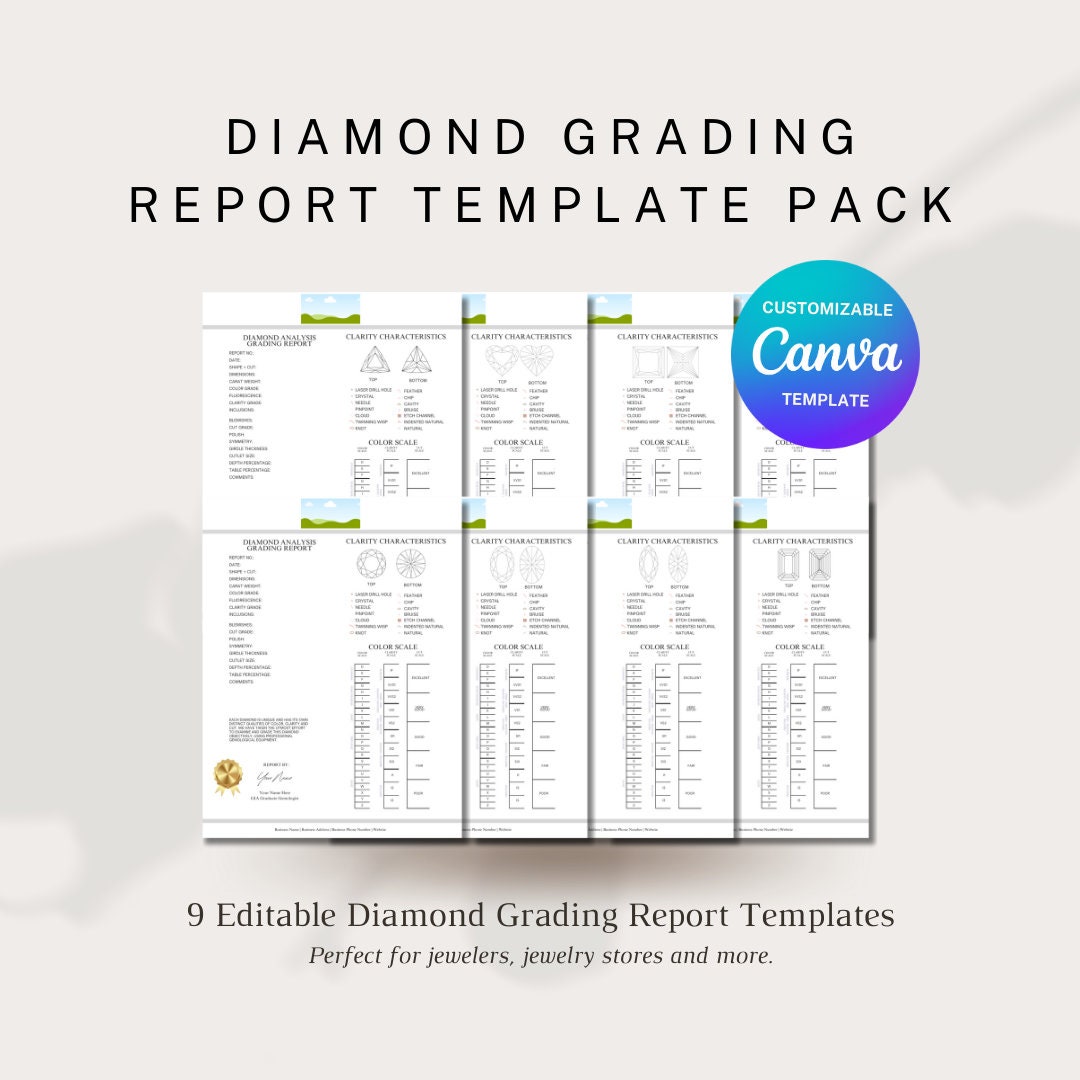 Diamond Grading Report Template: 9 Shapes, Jewelry Business (canva ...