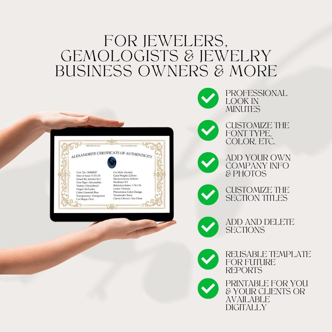 Gemstone Certificate Template Bundle: Editable Jewelry Authenticity ...