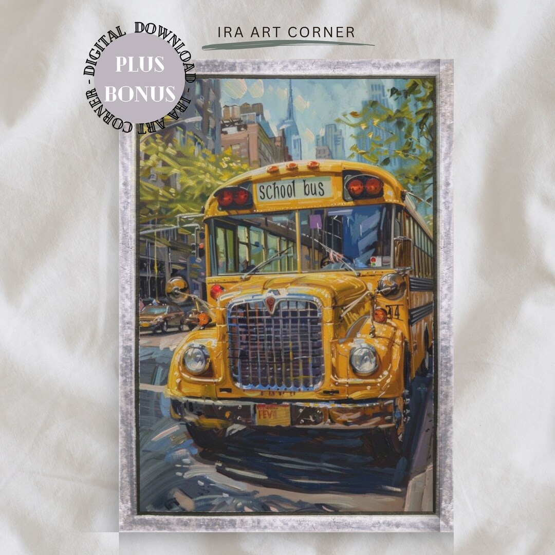Vintage Oil Painting of School Bus in NYC Back to School Wall Decor - Etsy