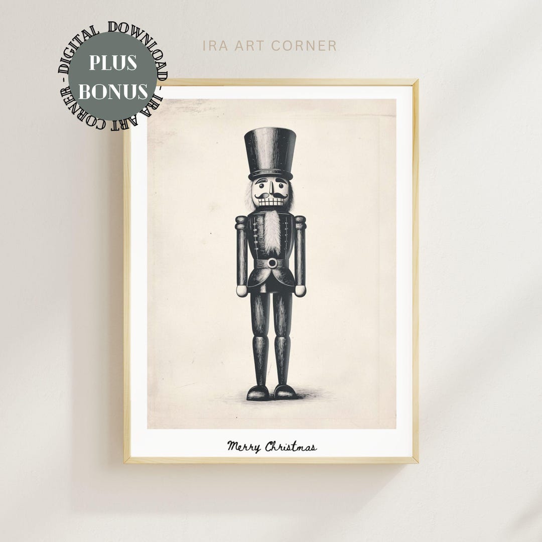Neutral Nutcracker Art Print Minimalist Christmas Decor Vintage Style ...