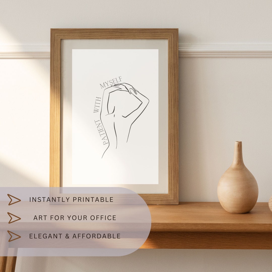 Nurse Office Woman Line Art Drawing Print, Daily Affirmation Quote ...