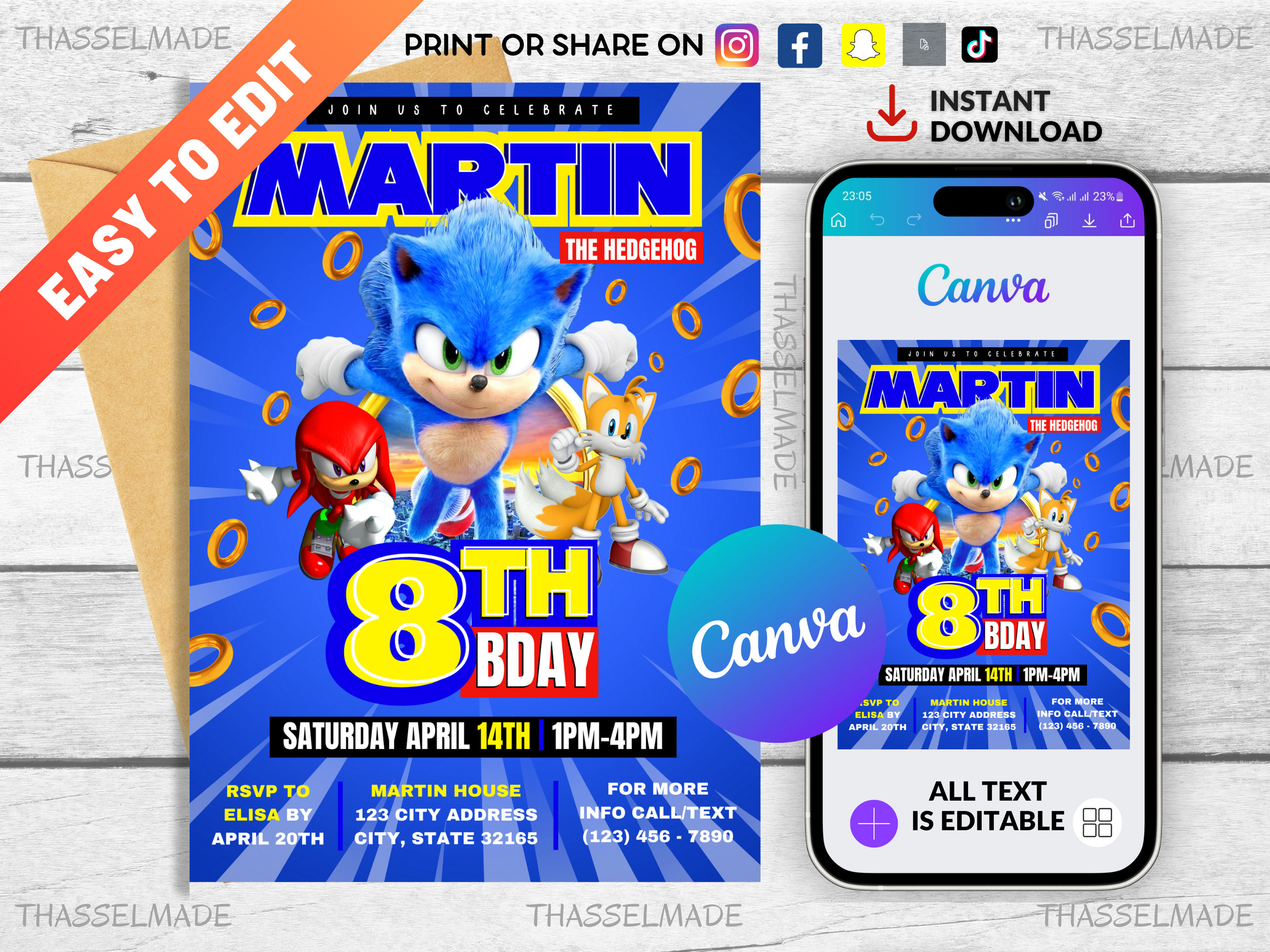 Invitación de Sonic / Invitación de fiesta de Sonic / Invitación de ...