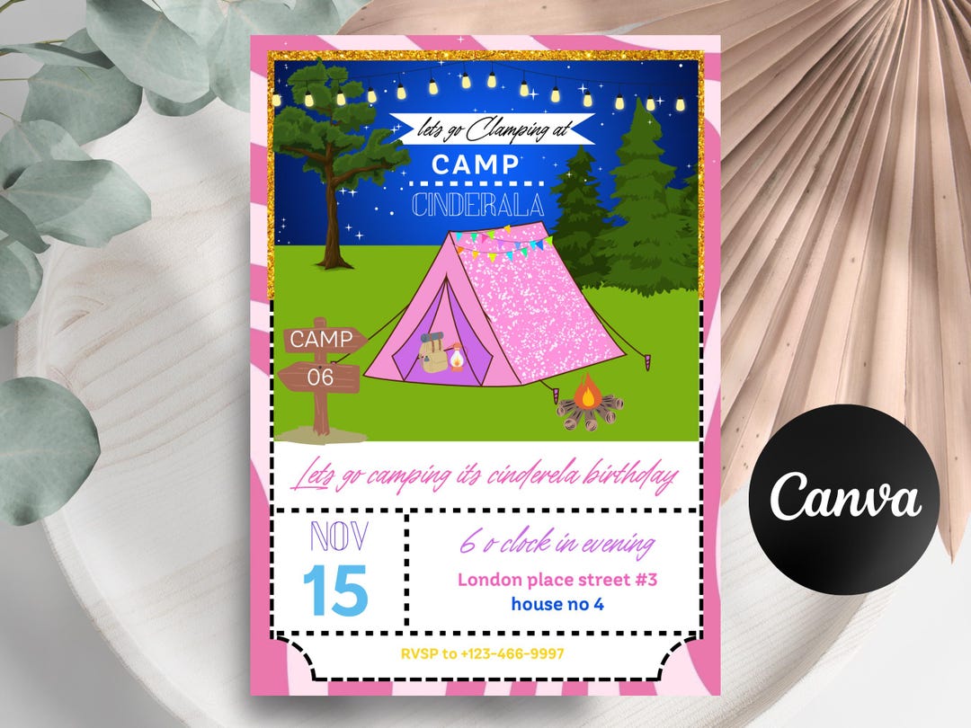 Glamping Party Invitation Girl Camp Out Glamping Girl Birthday Party ...