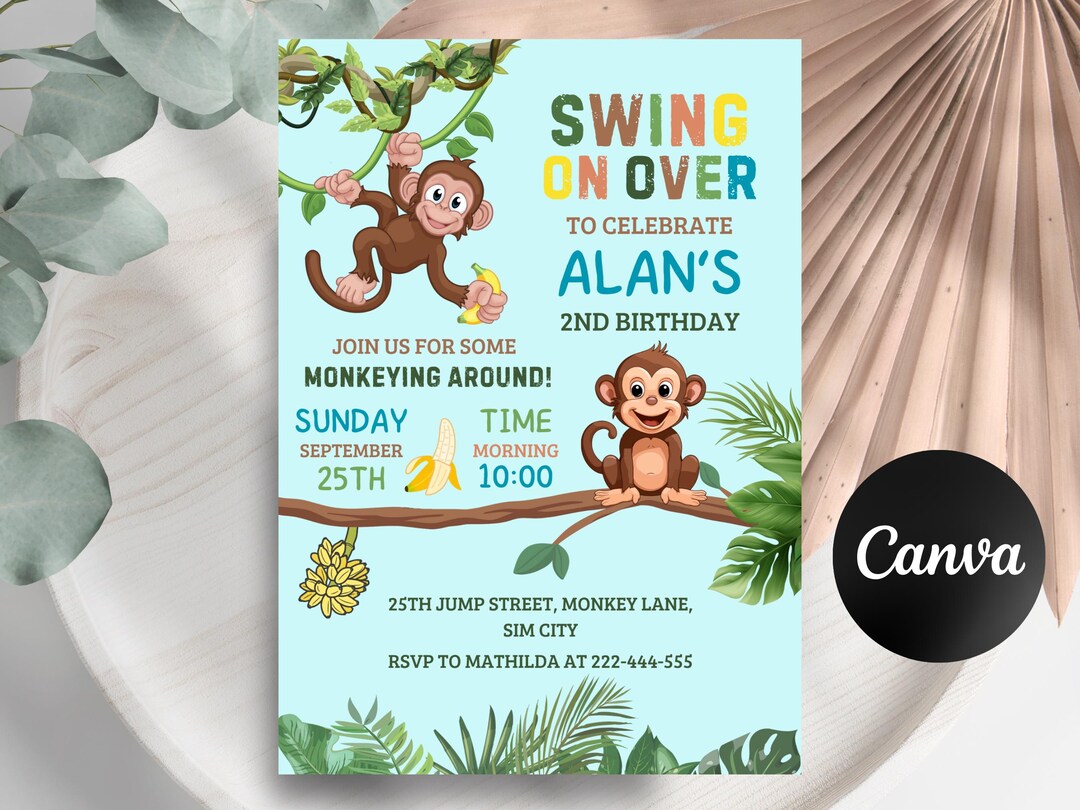 Monkey Birthday Party, Swing by Boys Go Bananas, Wild Fun Invite, Any ...