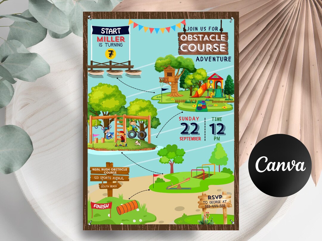 Kids Obstacle Course Party Invitation, Obstacle Course Invite, Activity ...