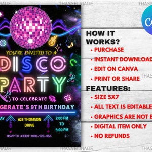 Disco Gender Neutral Invites, Editable Disco Party Birthday Invitation ...
