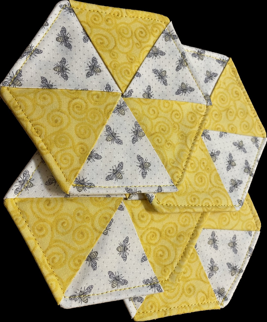 Hexagon Fabric Coasters Set 4 Bee Fabric - Etsy