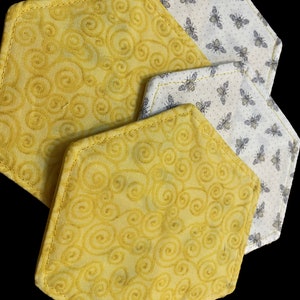 Hexagon Fabric Coasters Set 4 Bee Fabric - Etsy