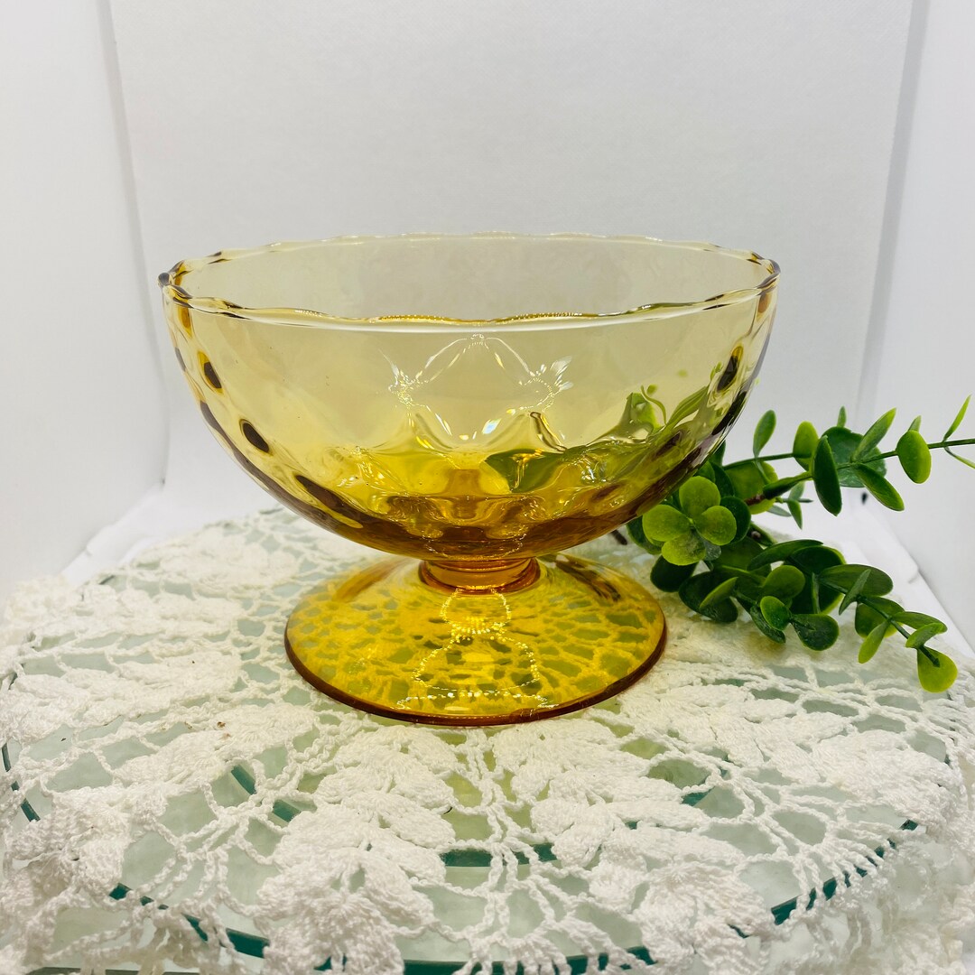Hand Blown Amber Block Optic Art Glass Footed Bowl From Italy - Etsy