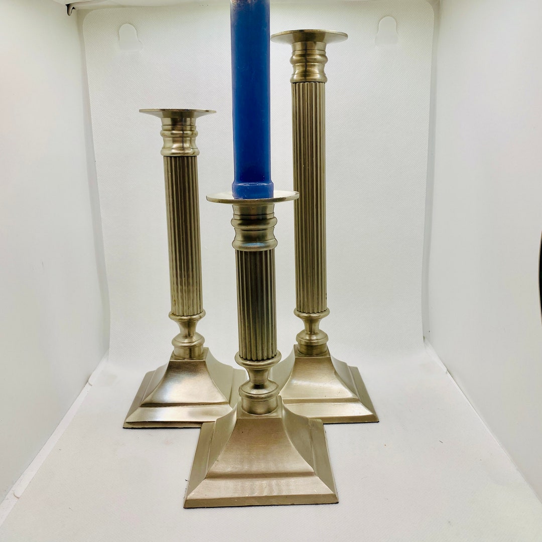 Set of 3 Vintage Columnar Matte Metal Candle Holders - Etsy