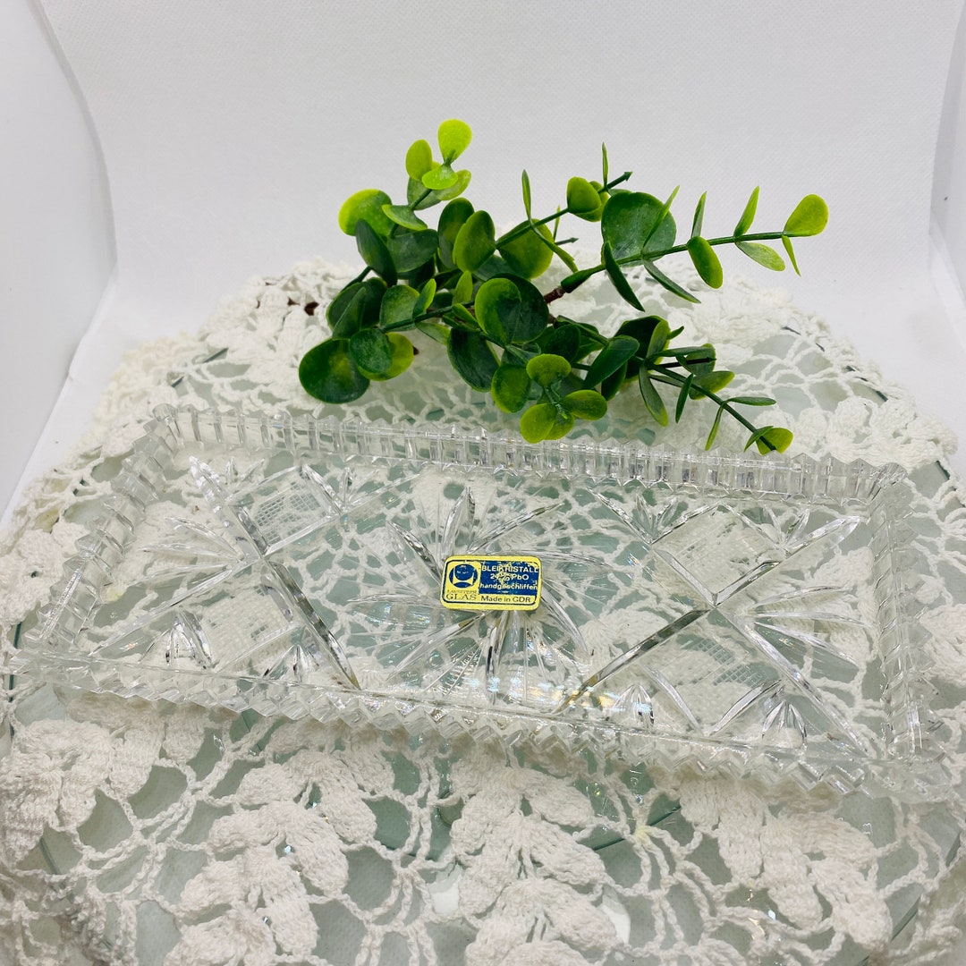 Vintage Lausitzer 24% Lead Crystal Rectangle Dish / Tray With Tag From ...