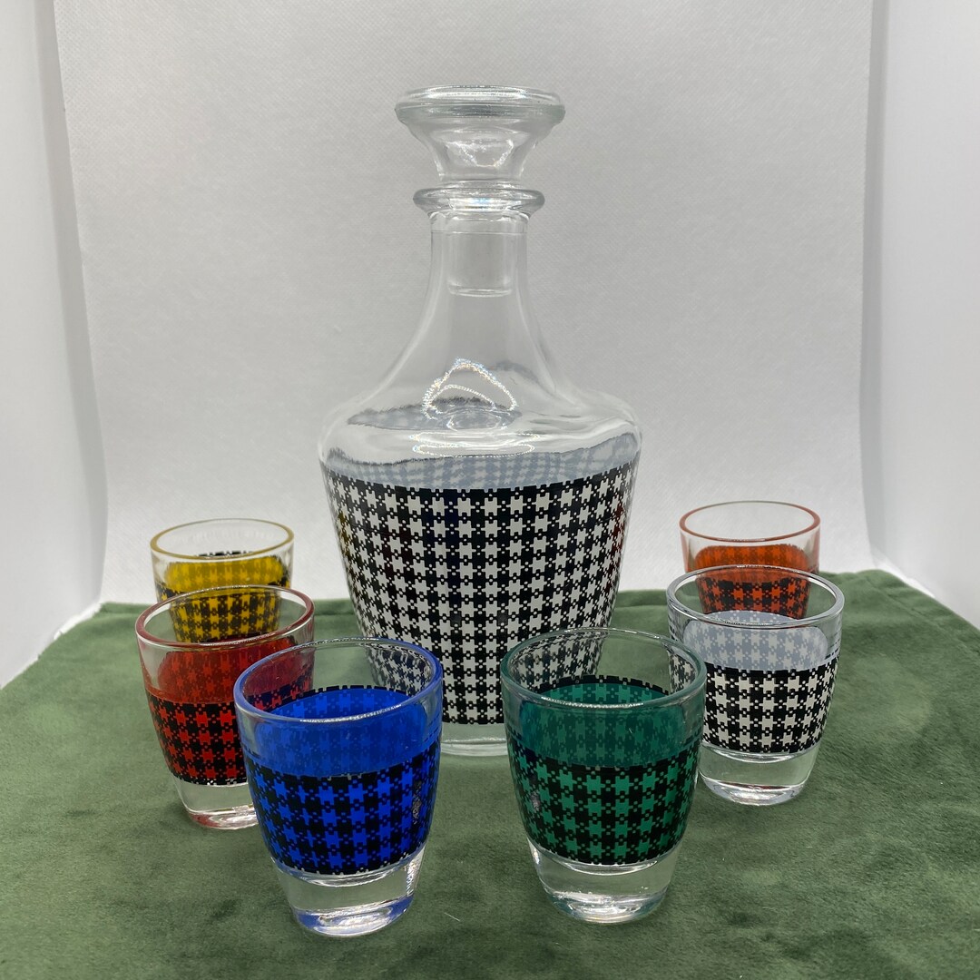 MCM Houndstooth Decanter With 6 Multi-colour Shot Glasses French ...