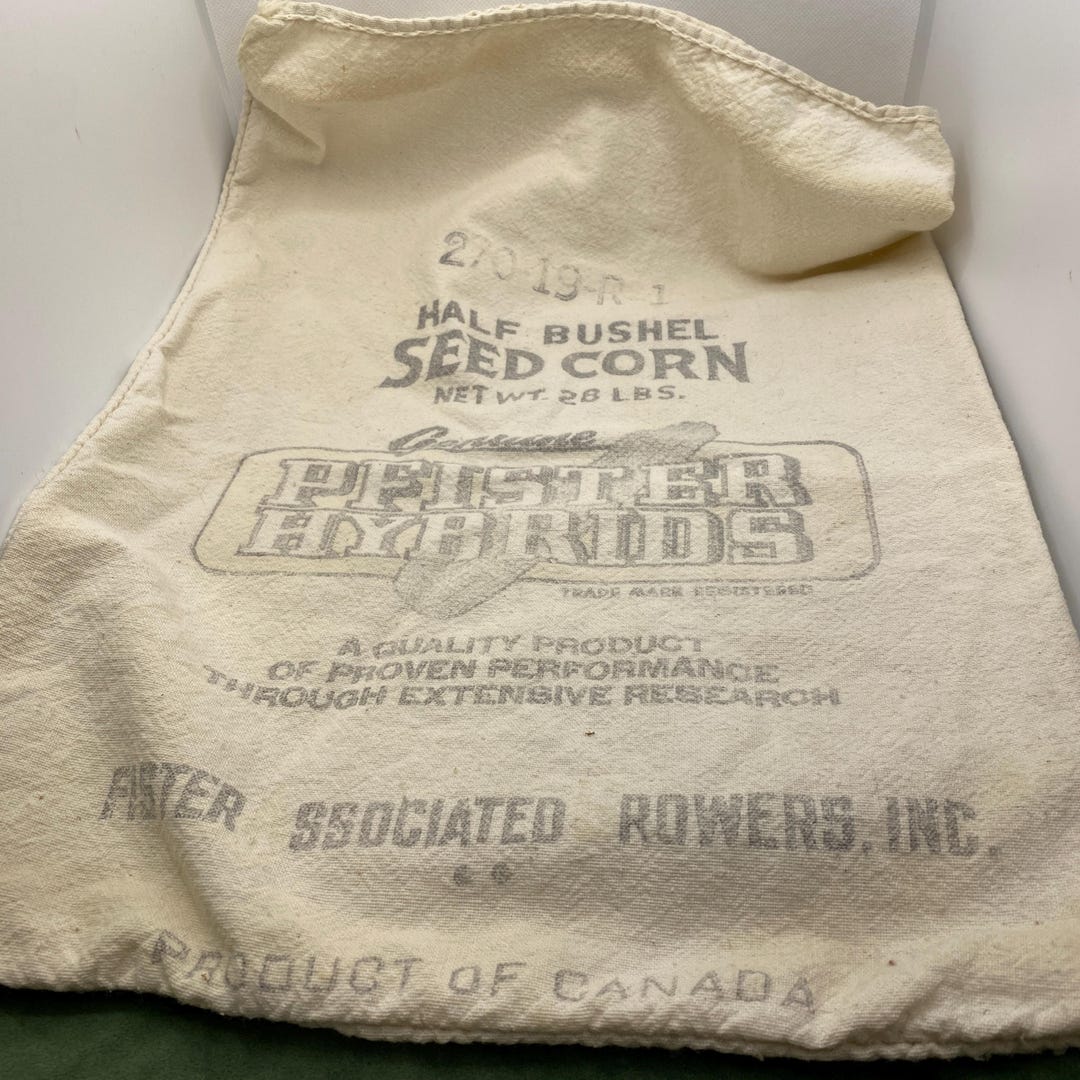 Vintage 50s Pfister Hybrids Seed Corn Bag, Advertising Canvas Fabric ...