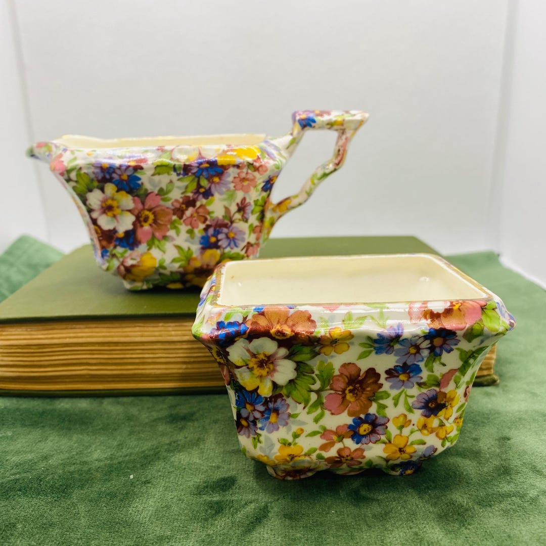 Vintage James Kent Square Cream and Sugar / Fenton Dubarry / Chintz ...