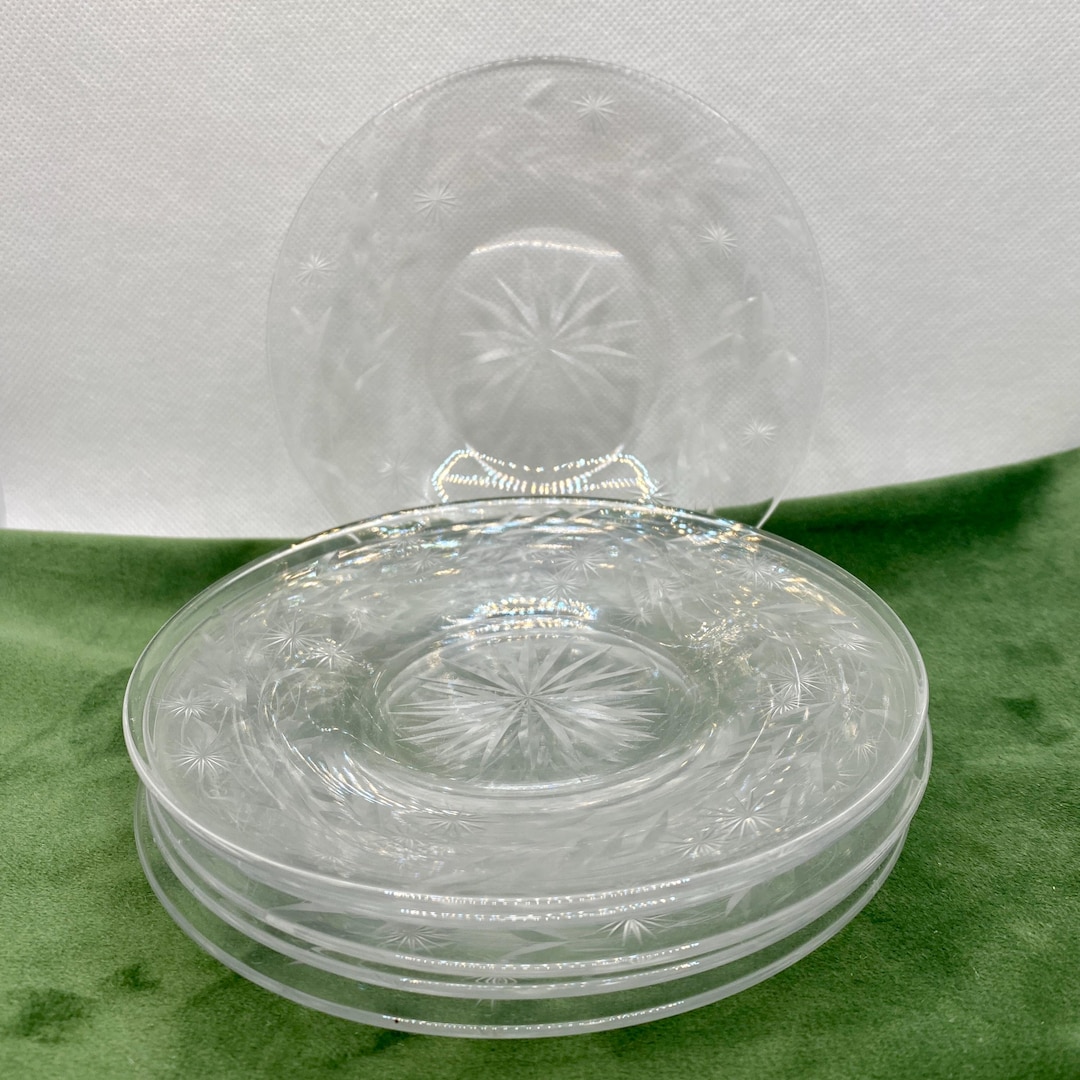 Set of 6 Clear Etched and Cut Glass Dessert Plates - Etsy
