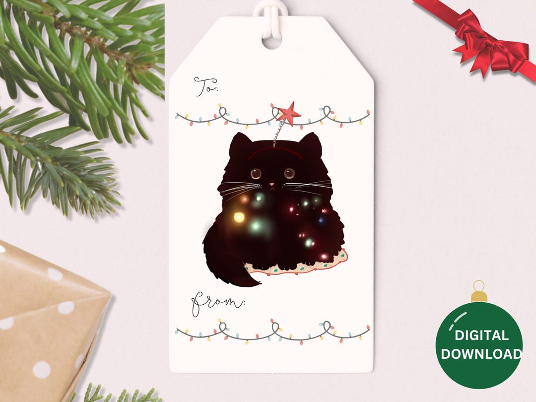 Christmas Tree Cat Holiday Gift Tag for Gift Wrapping Printable - Etsy