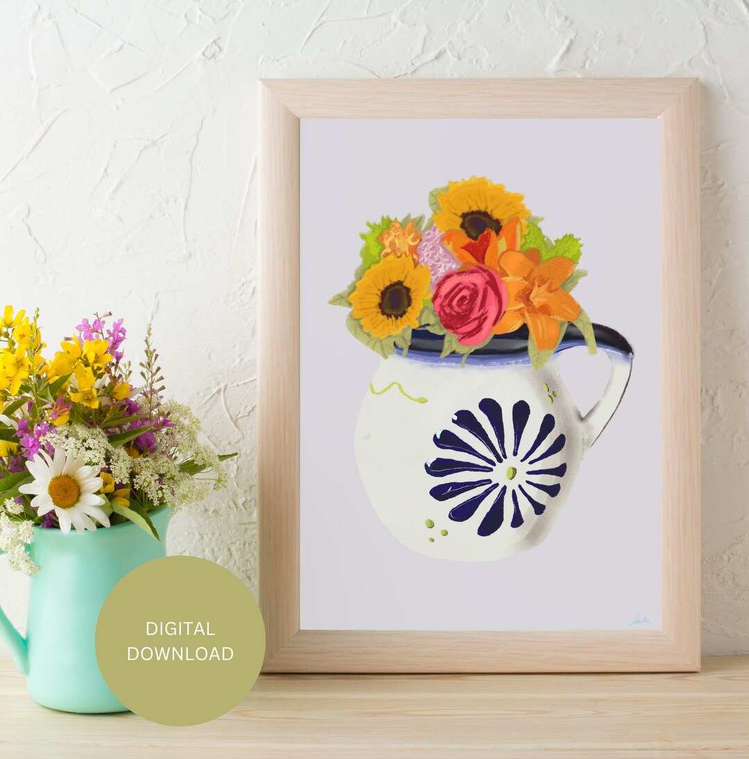 Floral Jarrito Art Print Mexican Clay Mug With Flowers Art Print - Etsy