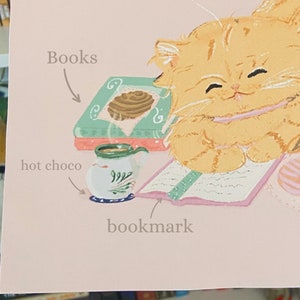 Reading Orange Cat With Caffecito and Pan Dulce Art Print INSTANT ...
