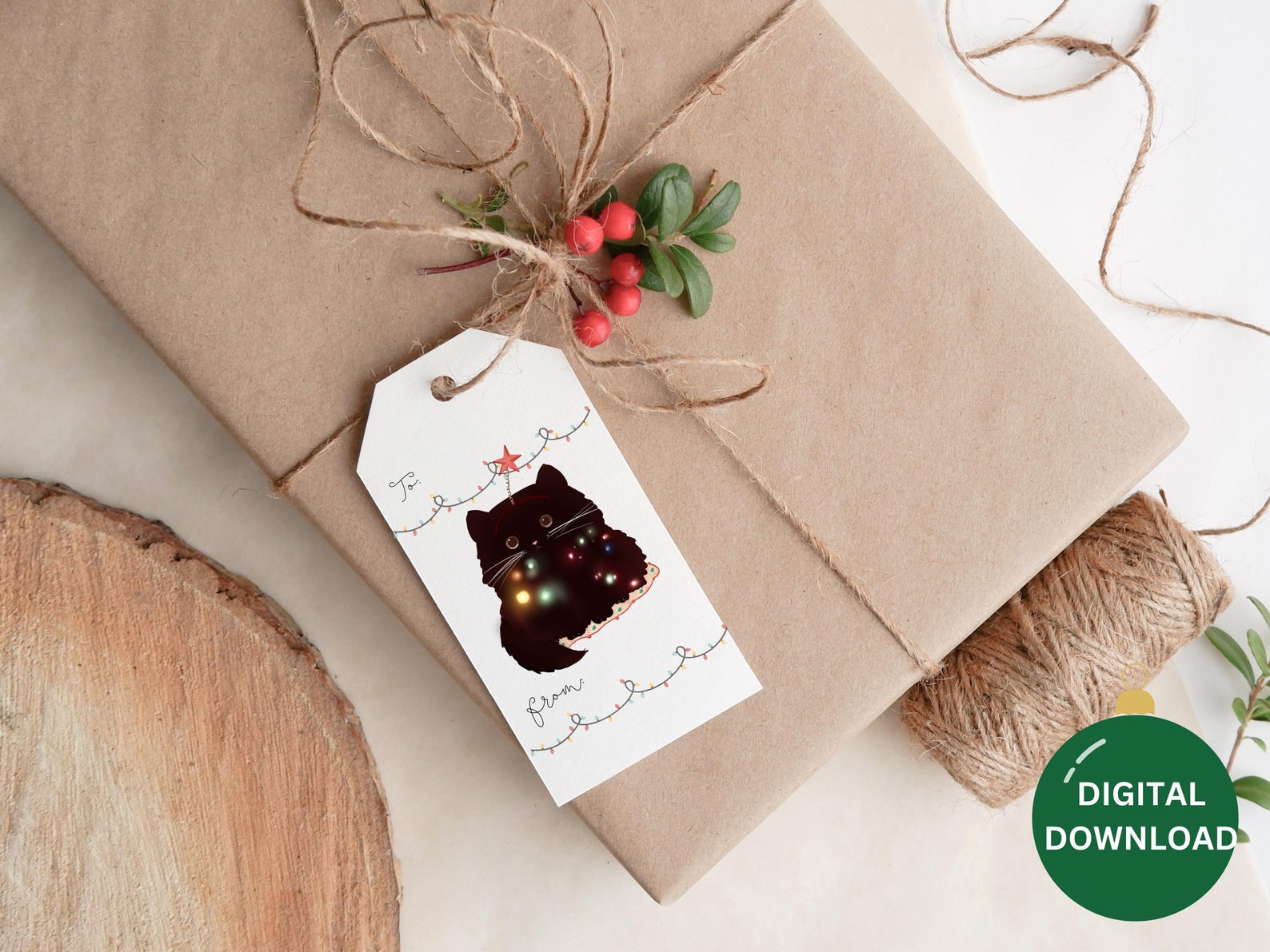 Christmas Tree Cat Holiday Gift Tag for Gift Wrapping Printable - Etsy