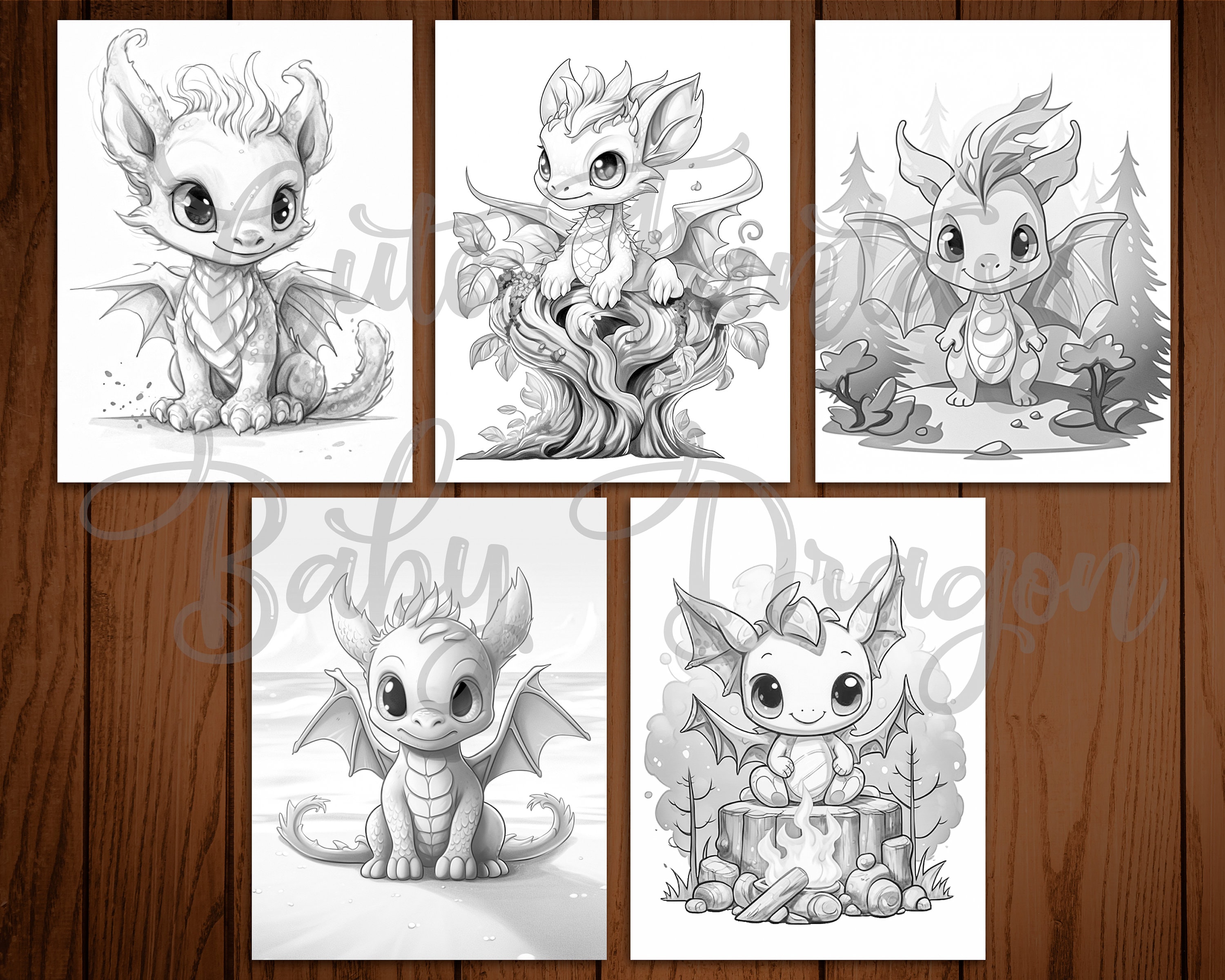 24 Cute Fantasy Baby Dragon Coloring Page Book for Adults and Kids ...