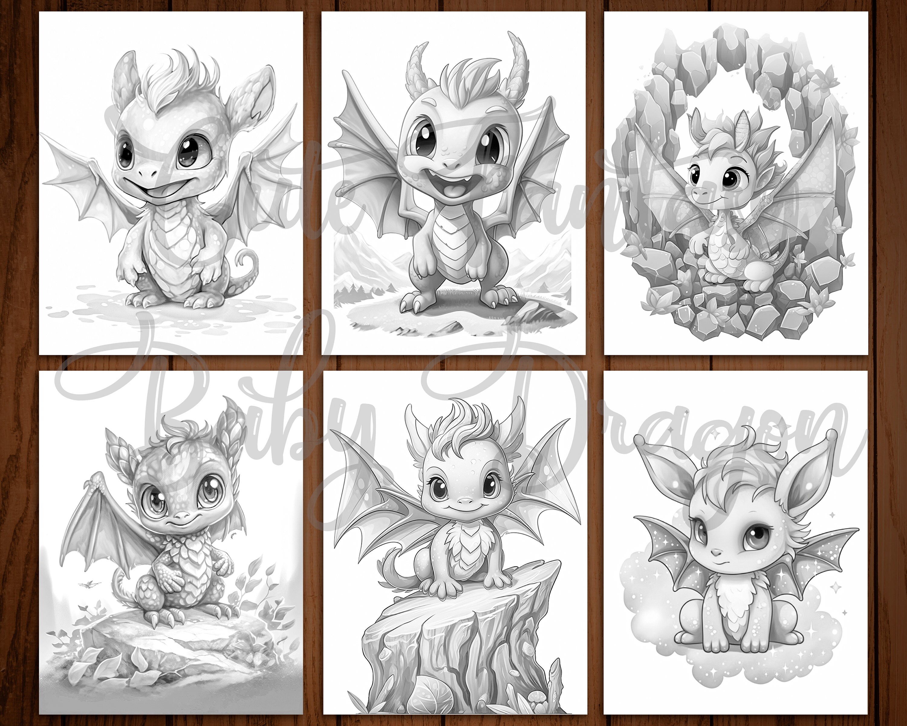 24 Cute Fantasy Baby Dragon Coloring Page Book for Adults and Kids ...