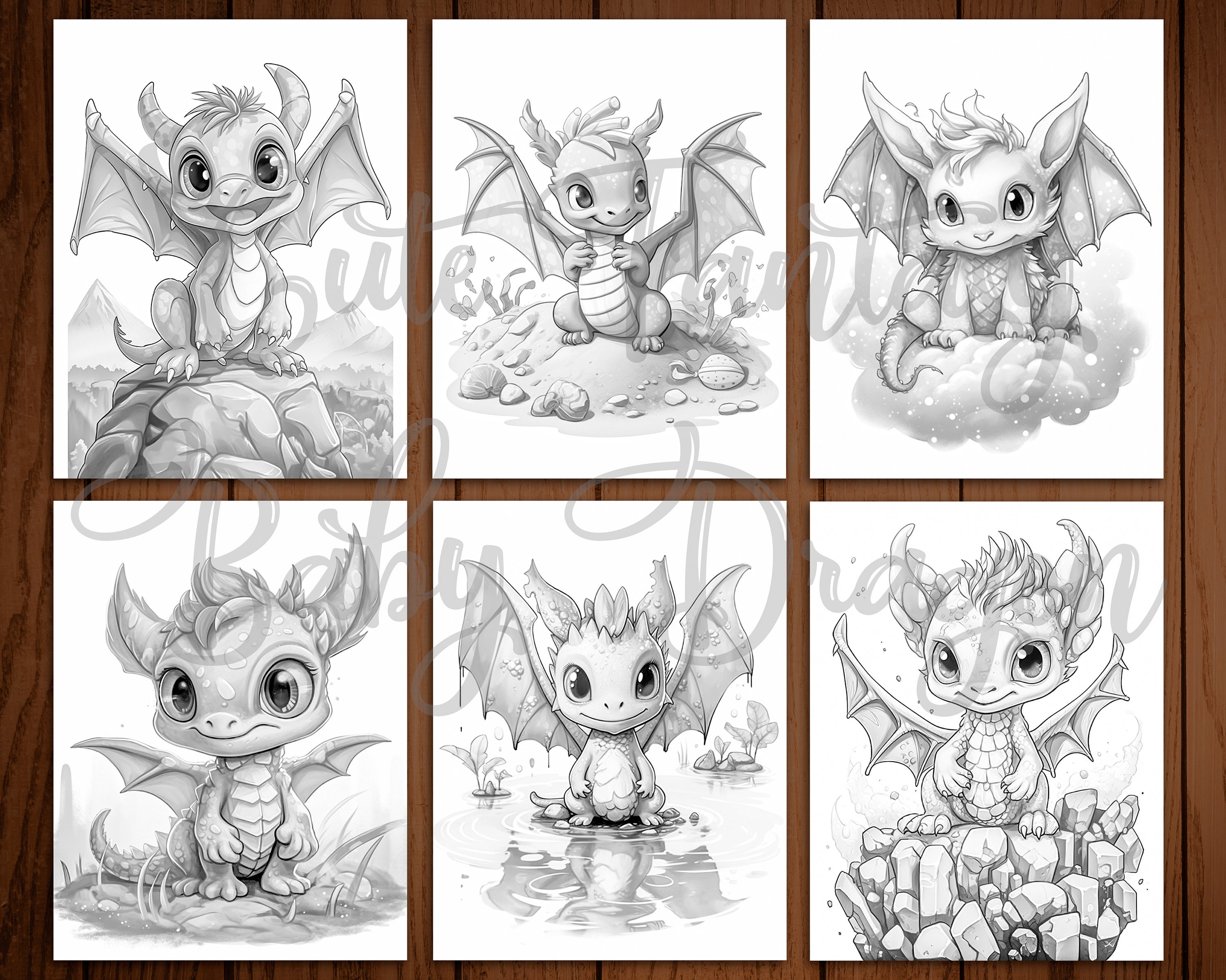 24 Cute Fantasy Baby Dragon Coloring Page Book for Adults and Kids ...