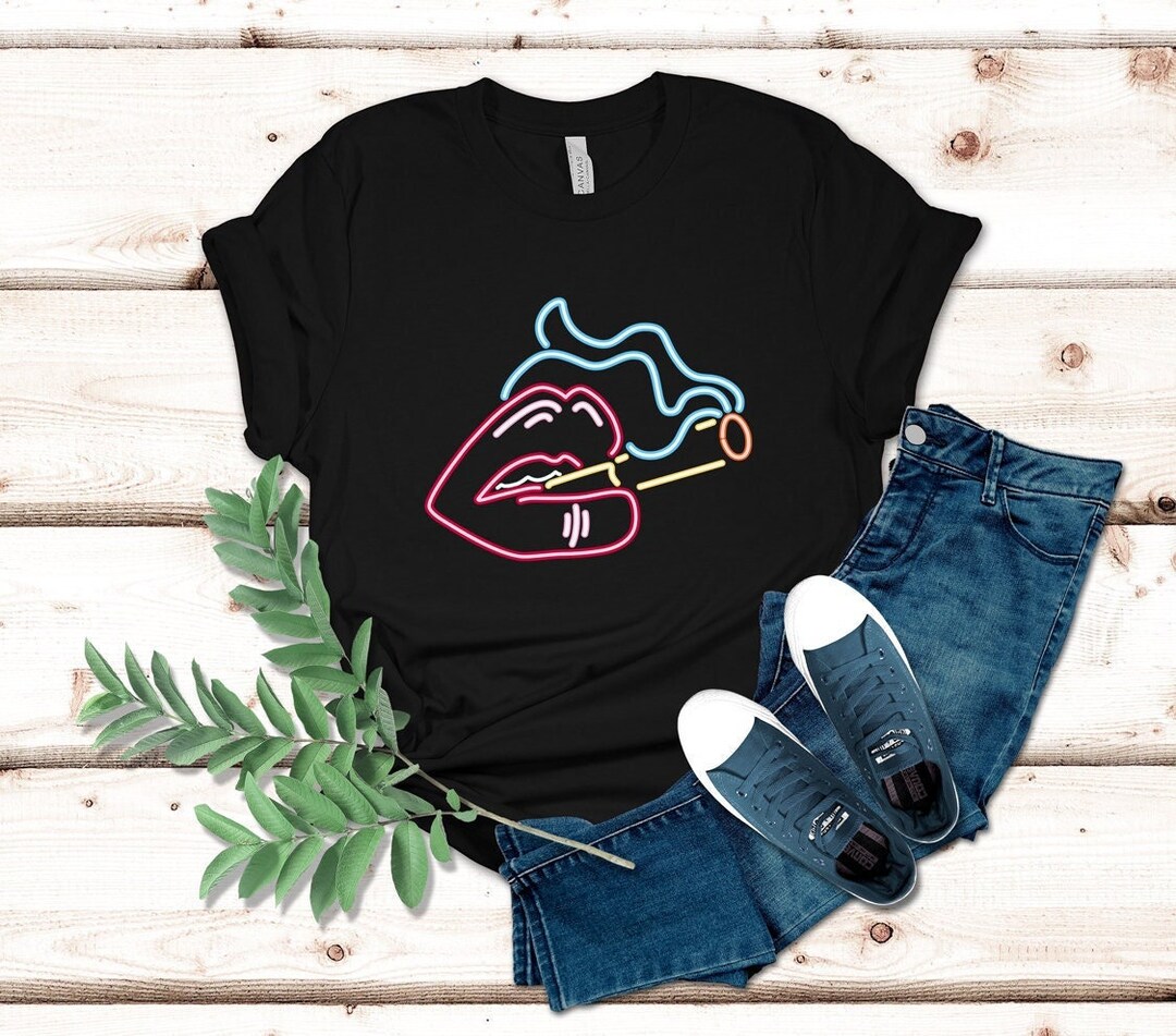 Lips Smoking Cigarette Neon Shirt, Graphic Lips Shirt, Lip Shirt for ...