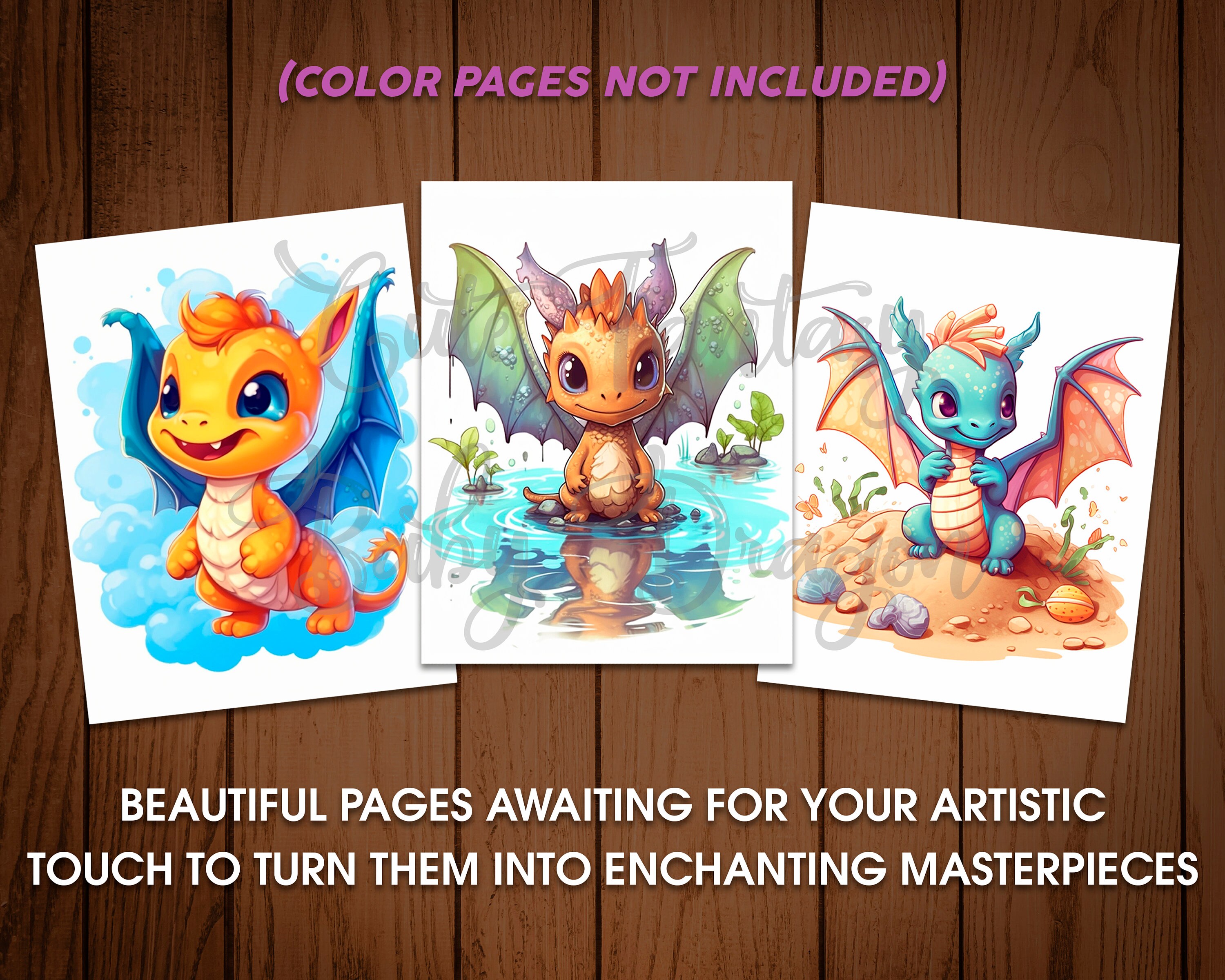 24 Cute Fantasy Baby Dragon Coloring Page Book for Adults and Kids ...