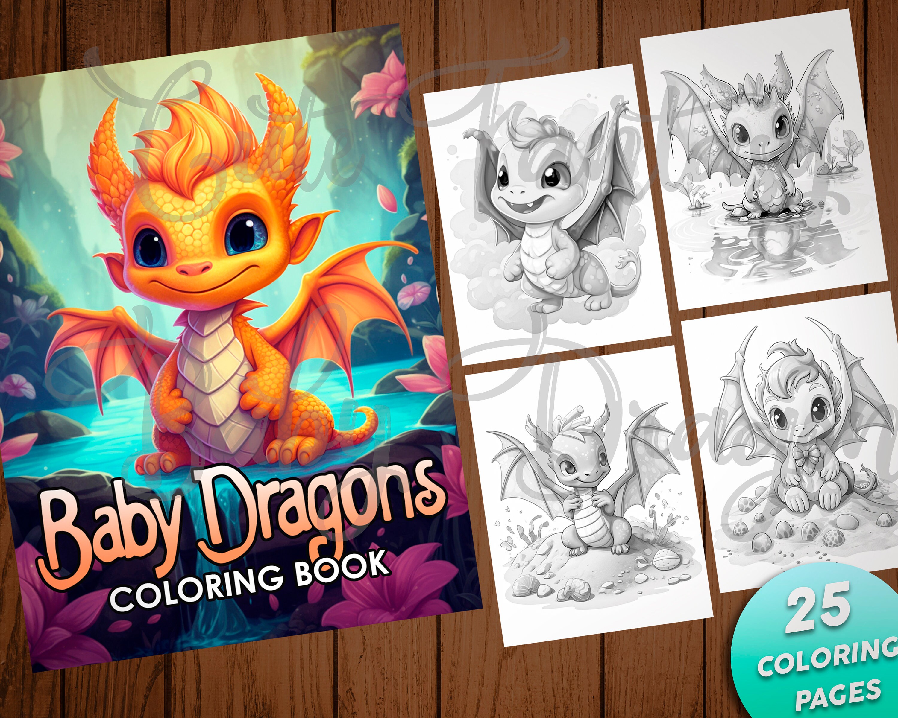 24 Cute Fantasy Baby Dragon Coloring Page Book for Adults and Kids ...