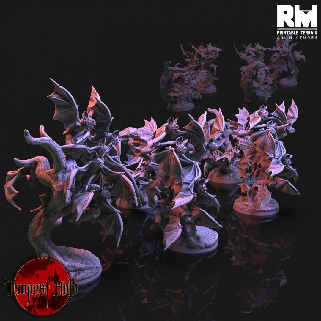 Bat Swarm Miniature, 5 Pack RM Printable Unpainted Tabletop RPG Mini 3D ...