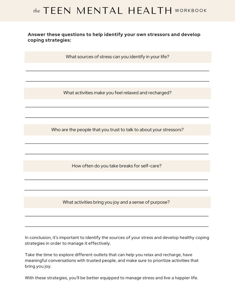 The Teen Mental Health Worksheet - Etsy