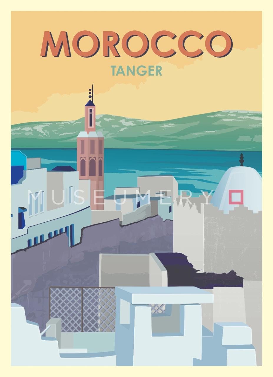 Tangier Poster Vintage Morocco Poster Morocco Wall Art Illustration ...