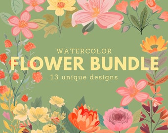 Colorful Floral Clipart Set,flowers Clipart,flowers,leaves,buds,spring ...