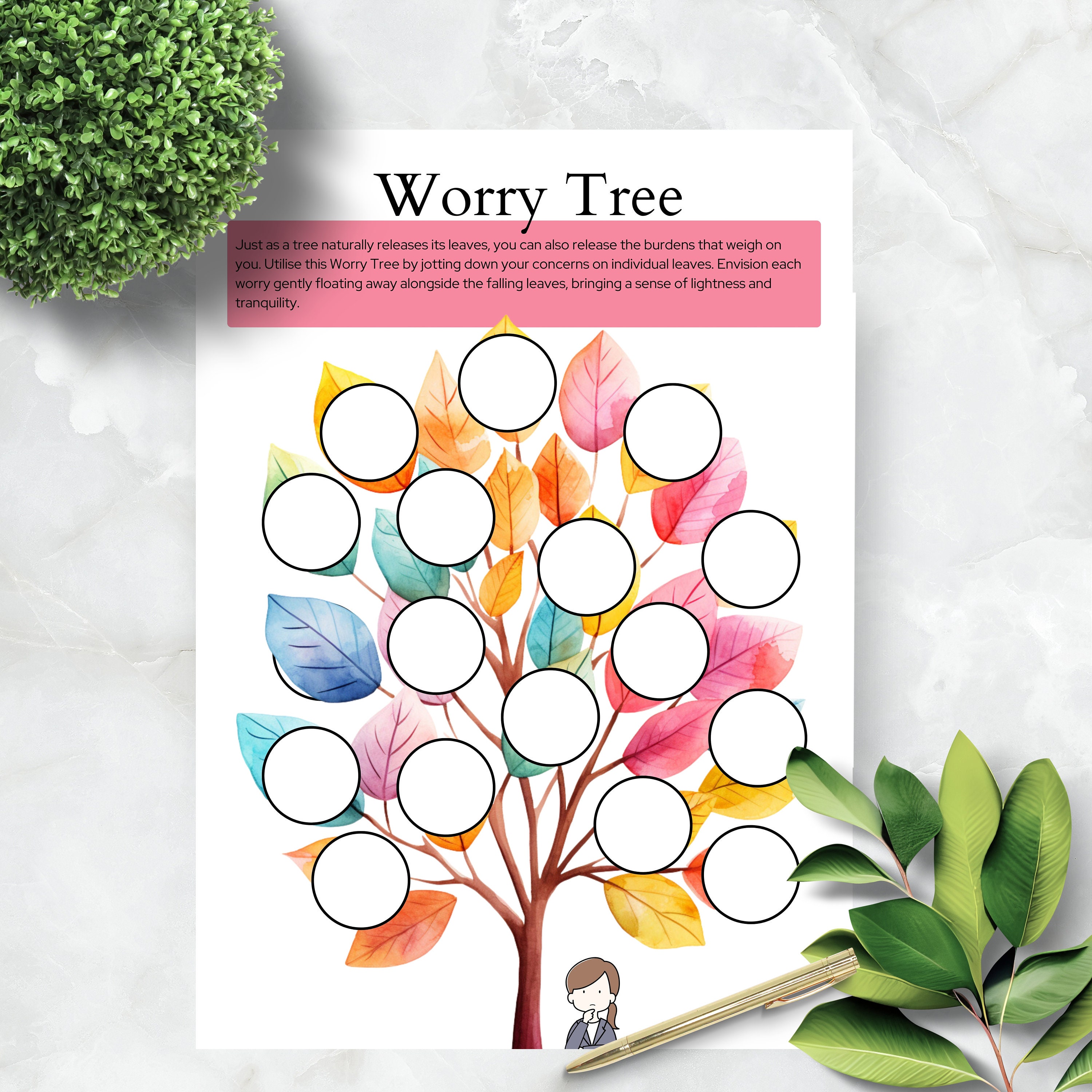 Worry Tree Worksheet INSTANT DOWNLOAD Canva Template, Anxiety Relief ...