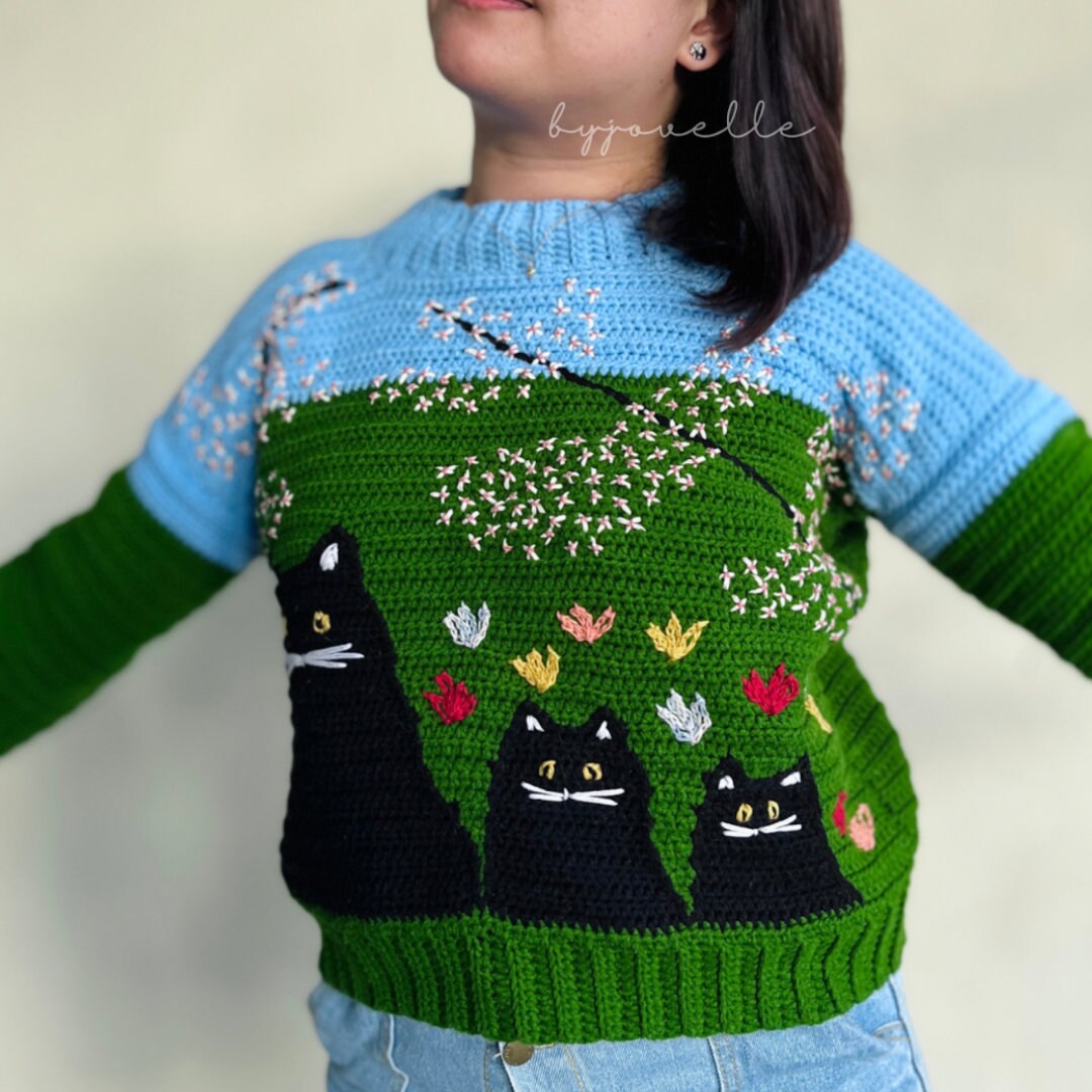 Maud Lewis' Three Black Cats Crochet Sweater Pattern Individual Pattern ...