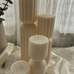 Ribbed Hourglass Pillar Candle Sculptural Striped Candle Aesthetic ...