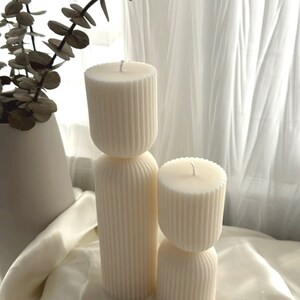Ribbed Hourglass Pillar Candle Sculptural Striped Candle Aesthetic ...