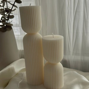 Ribbed Hourglass Pillar Candle Sculptural Striped Candle Aesthetic ...