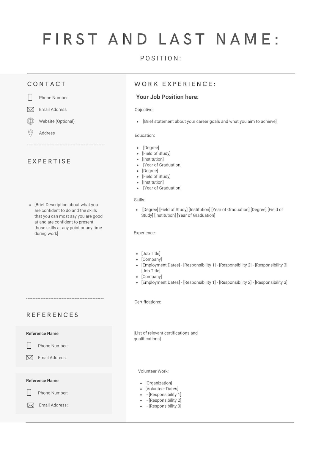 CV Template With Objective, Skills, Education, Experience ...