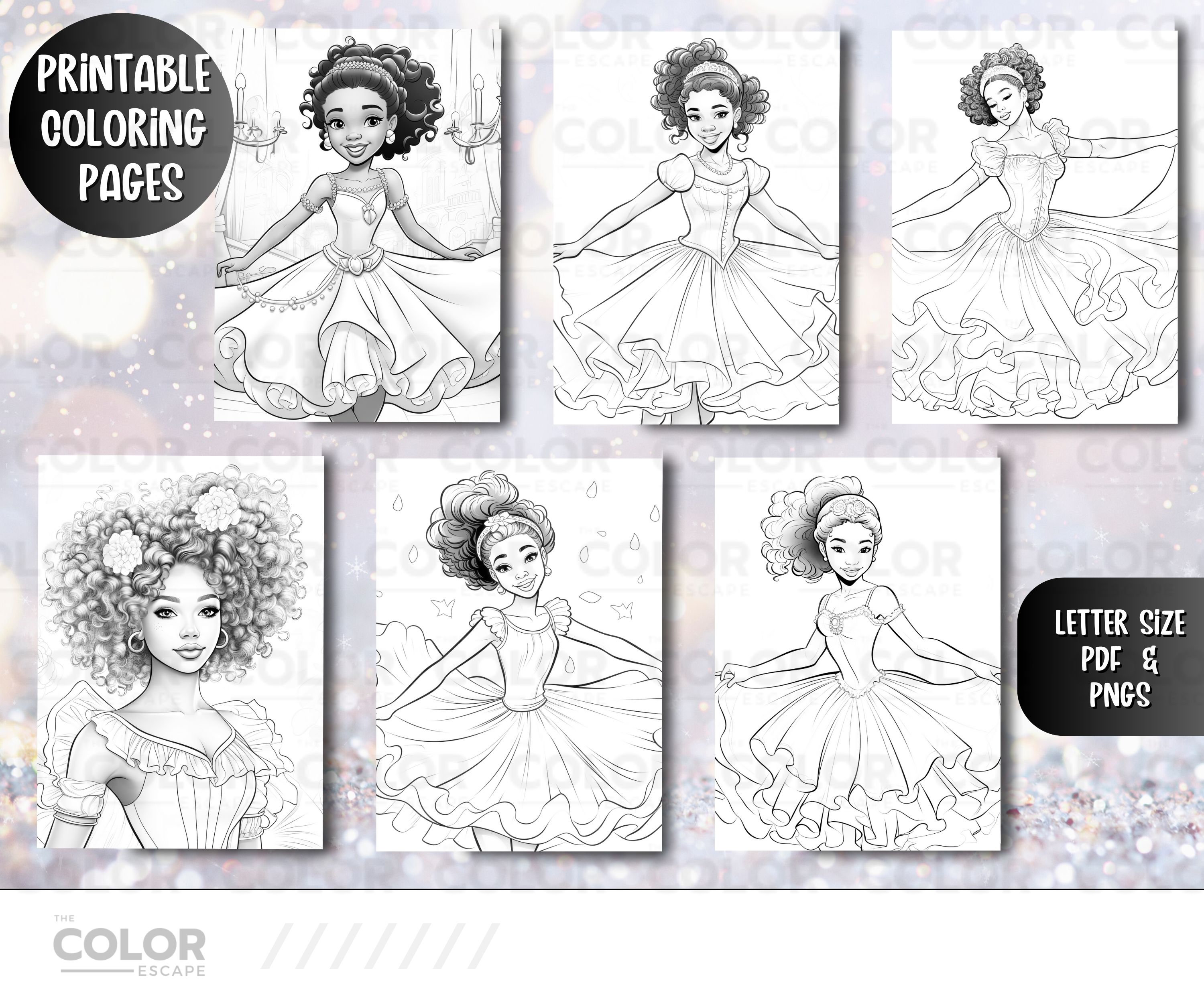 Black Ballerina Girls Coloring Pages African-american Girls Afro Curly ...