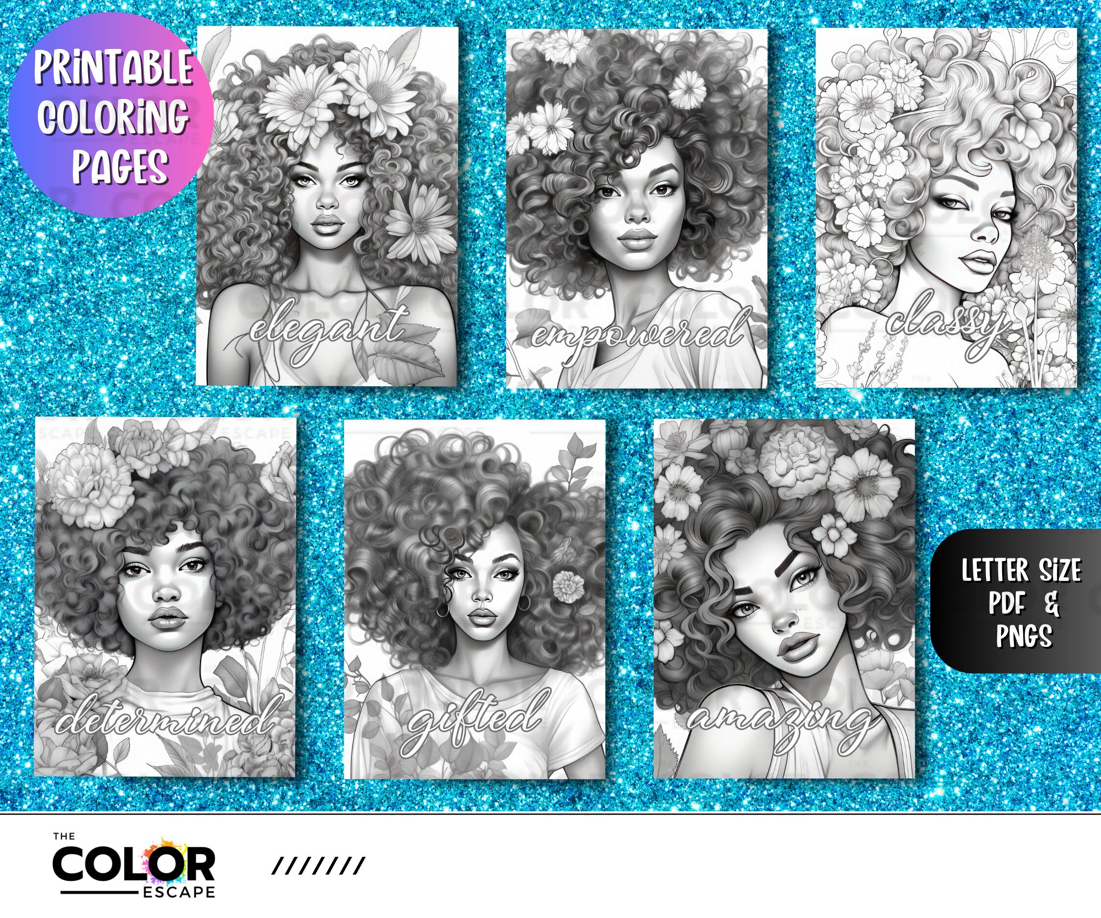 Gorgeous Black Women Coloring Pages | African-american Botanical Flower ...
