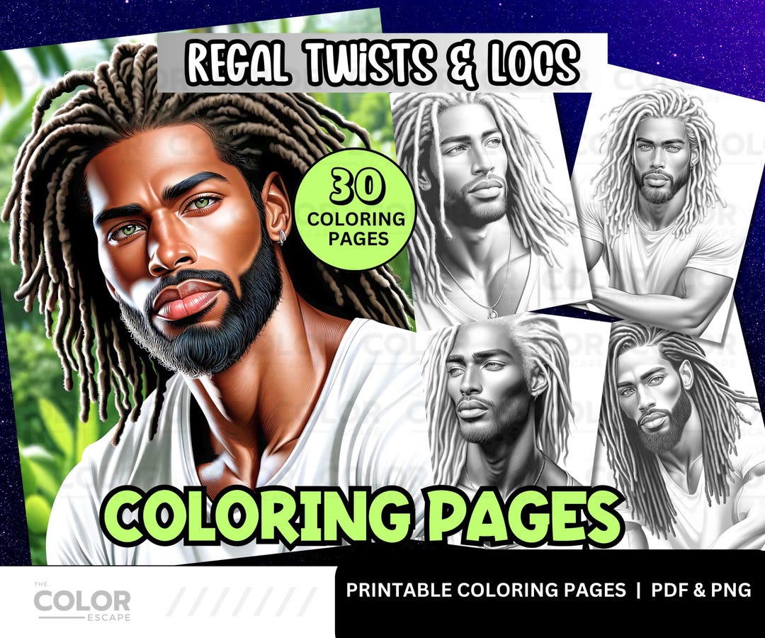 Black Men Locs Hair Coloring Pages | African-american Dreadlocks ...
