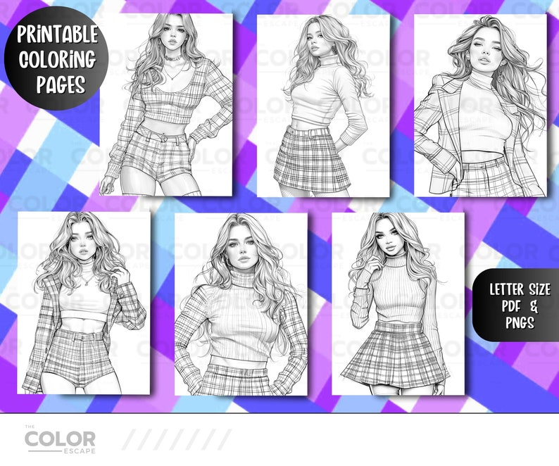 School Girls Wearing Plaid Coloring Pages Stylish Women's Fashion ...