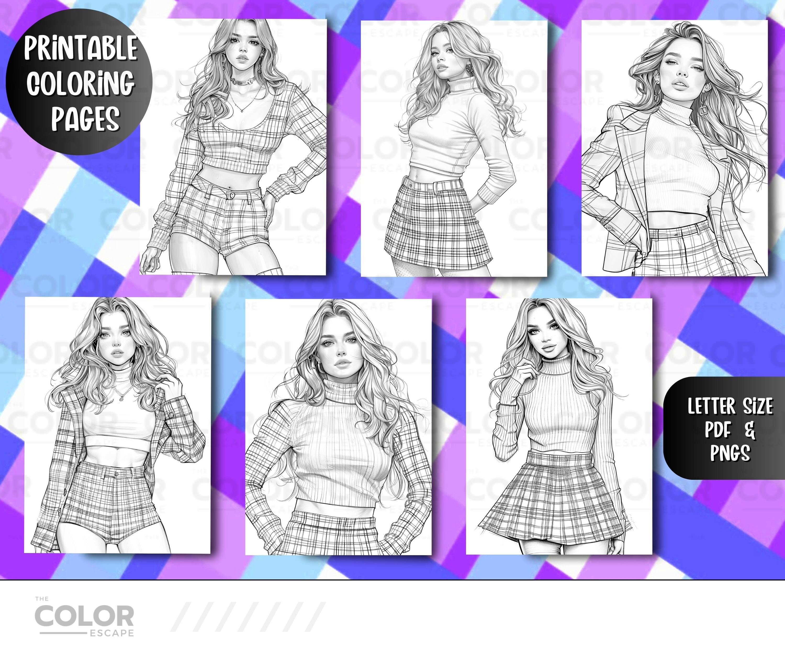 School Girls Wearing Plaid Coloring Pages Stylish Women's Fashion ...