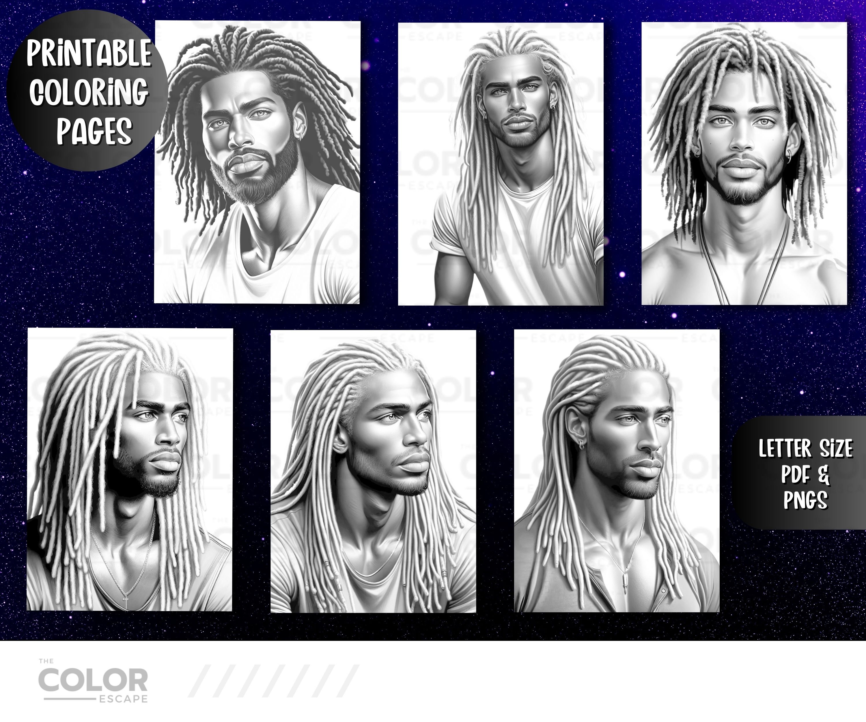 Black Men Locs Hair Coloring Pages | African-american Dreadlocks ...