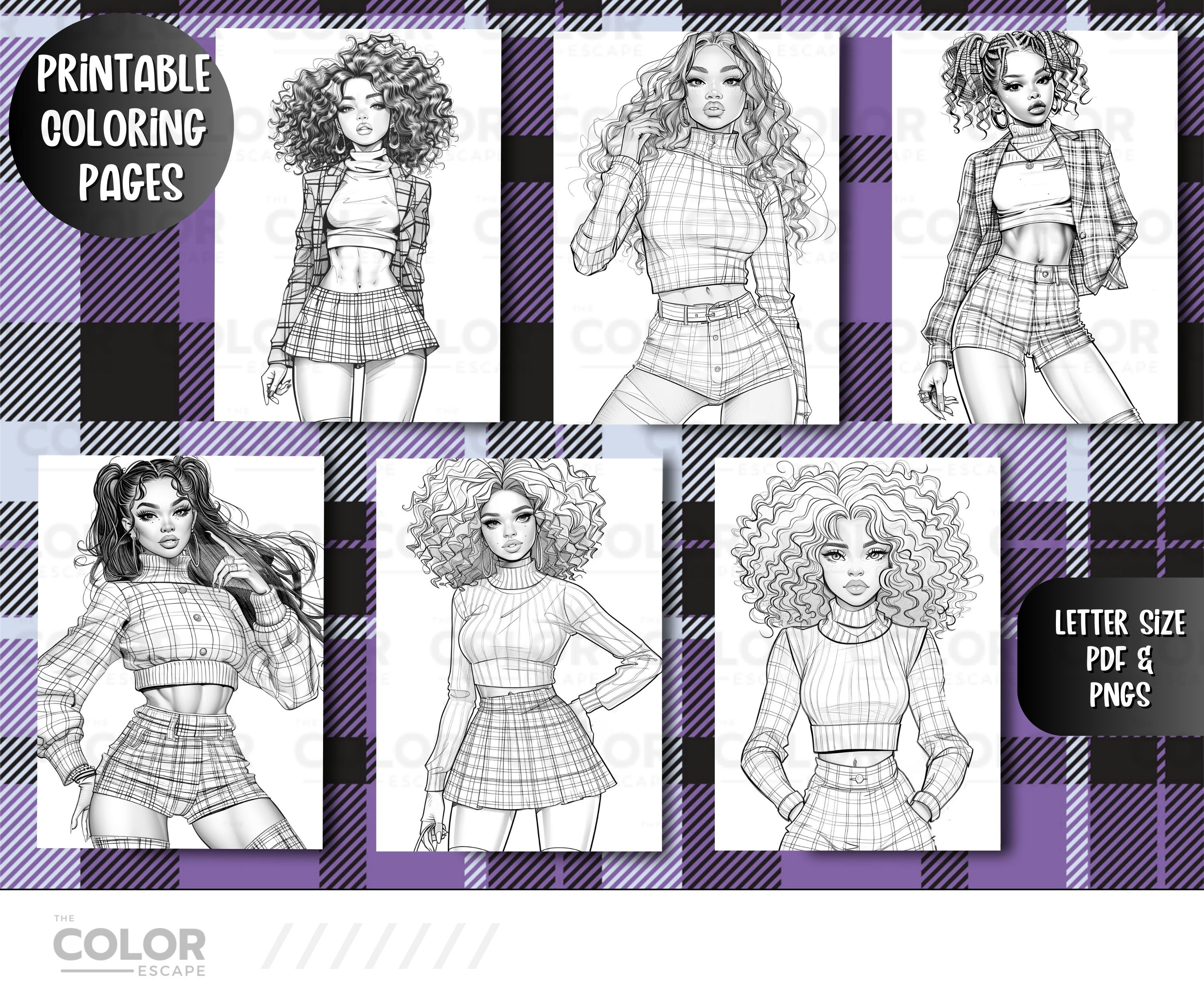 Black Women Wearing Plaid Coloring Pages African-american Fashion Woman ...