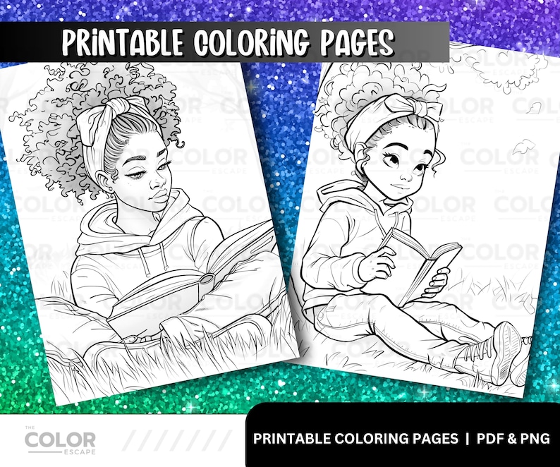 Black Girls Reading Coloring Pages | Cute African-american Girls ...