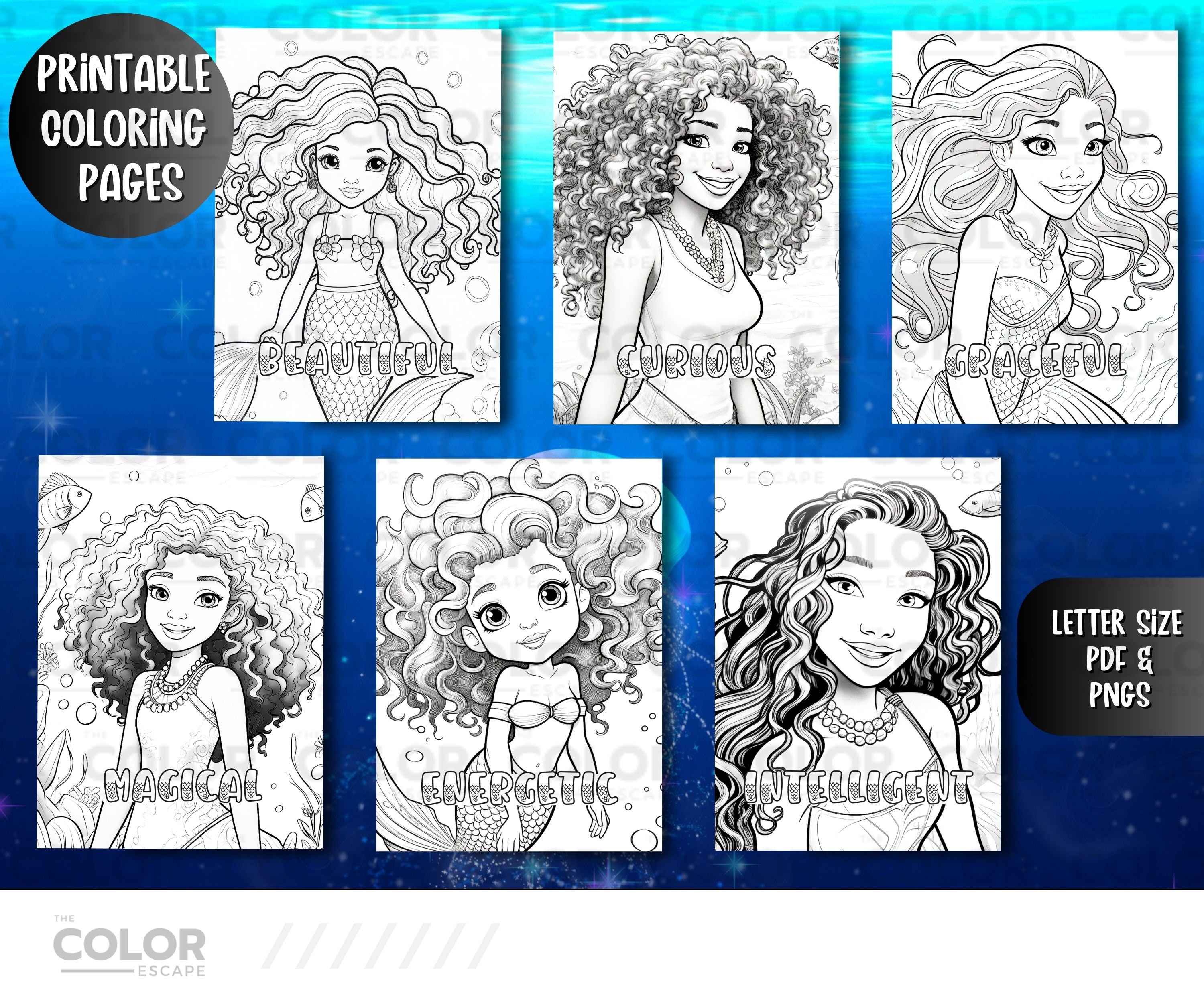 Black Mermaids Coloring Pages African-american Mermaids Portrait ...