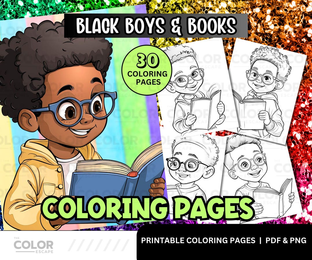 Black Boys Reading Coloring Pages | African-american Boys With Glasses ...