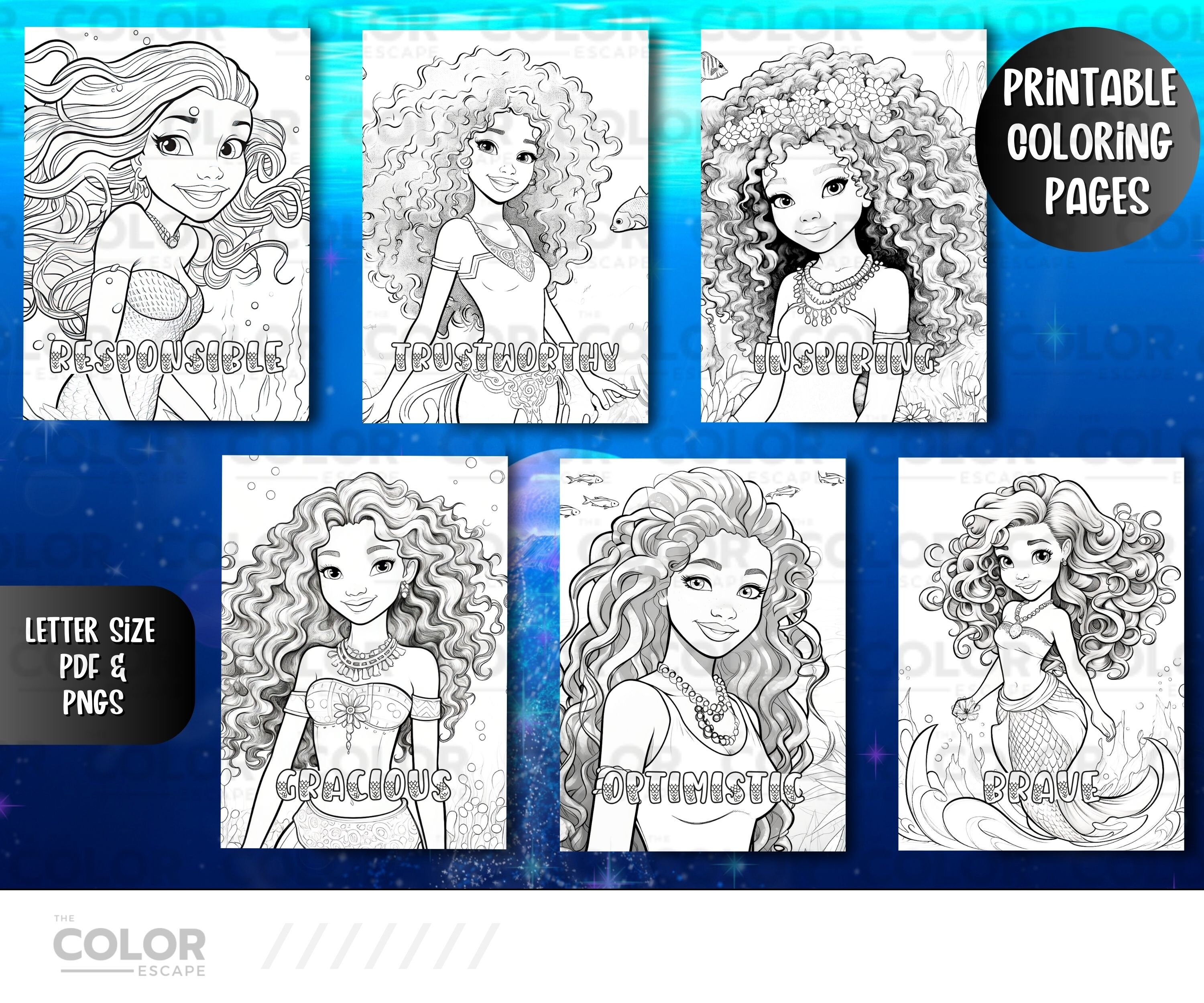 Black Mermaids Coloring Pages African-american Mermaids Portrait ...